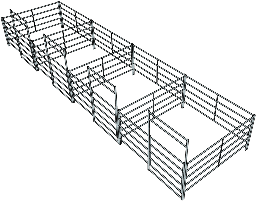 4 Side by Side Galvanized 10 Ft X 10 Ft 5-Rail Stall Kits